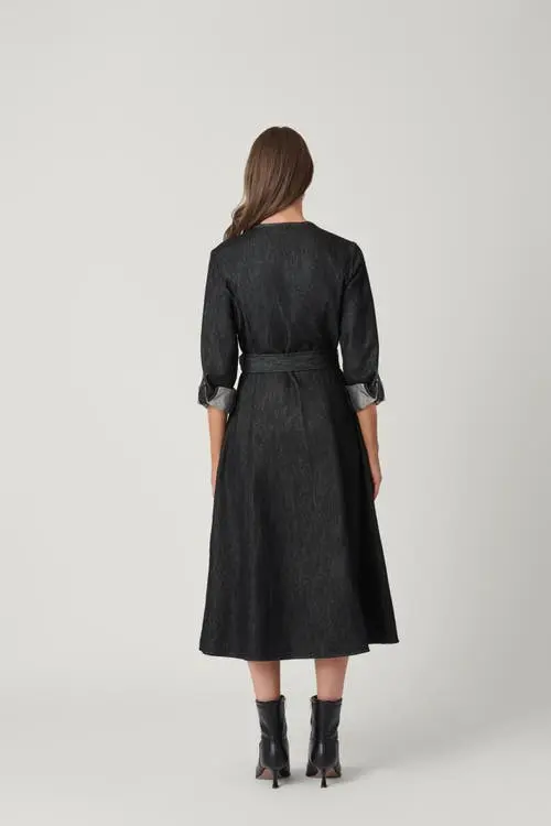 Shoshanna Leather Denim Mixed Media Jennings Dress