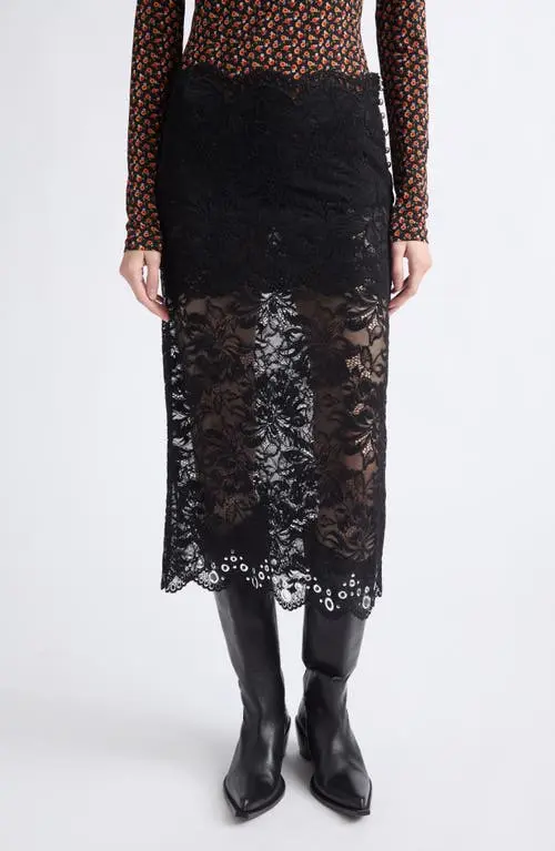 Rabanne Sheer Lace Midi Skirt - Black