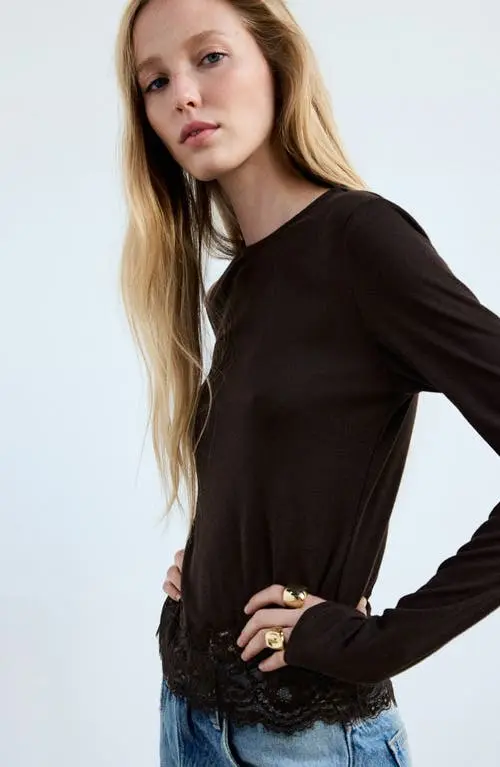 Mango Lace Detail Long Sleeve Top - Black