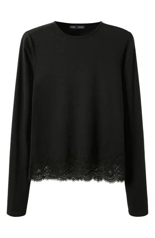 Mango Lace Detail Long Sleeve Top - Black