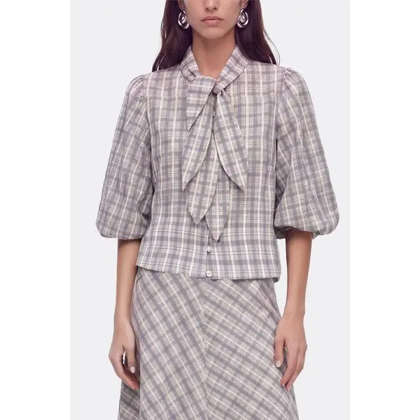 NOCTURNE Tie Neck Balloon Sleeve Shirt