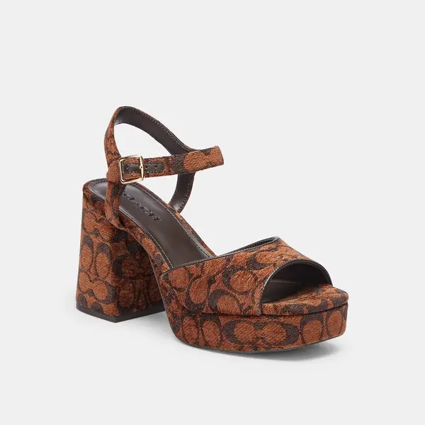 COACH OUTLET Block Heel Sandal In Signature Chenille - Truffle