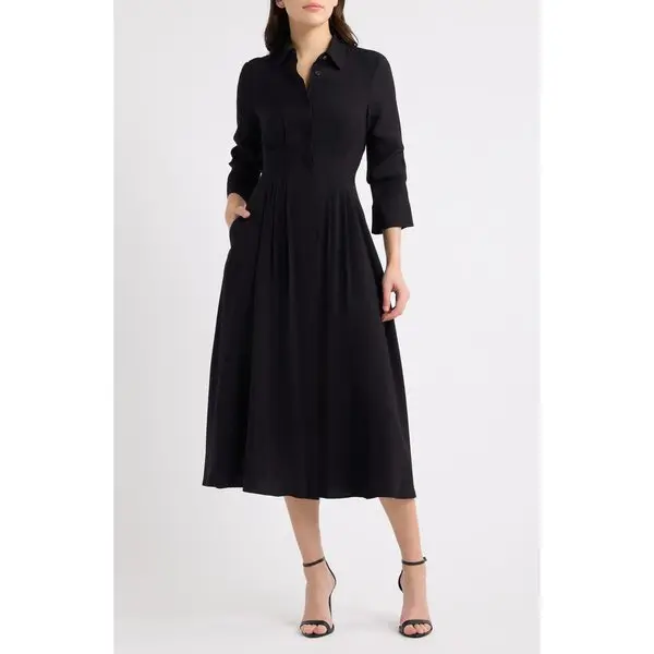Anne Klein Pleated Sleeve Shirtdress - Anne Black