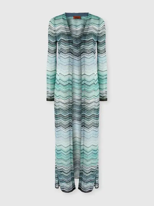 Missoni Long Cardigan With Chevron Motif And Sequins - Turquoise
