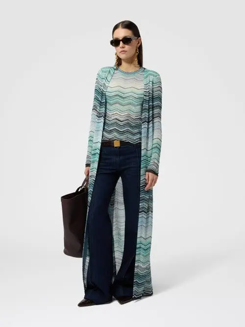 Missoni Long Cardigan With Chevron Motif And Sequins - Turquoise