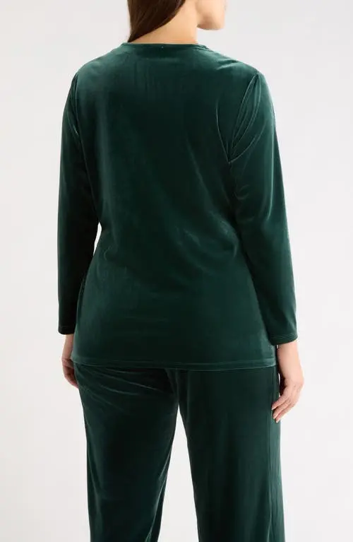 Anne Klein Velvet Faux Wrap Top - Pine Forest