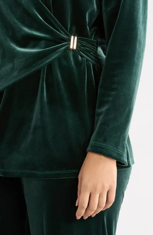 Anne Klein Velvet Faux Wrap Top - Pine Forest
