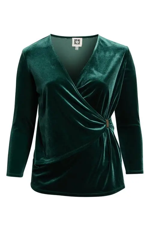 Anne Klein Velvet Faux Wrap Top - Pine Forest