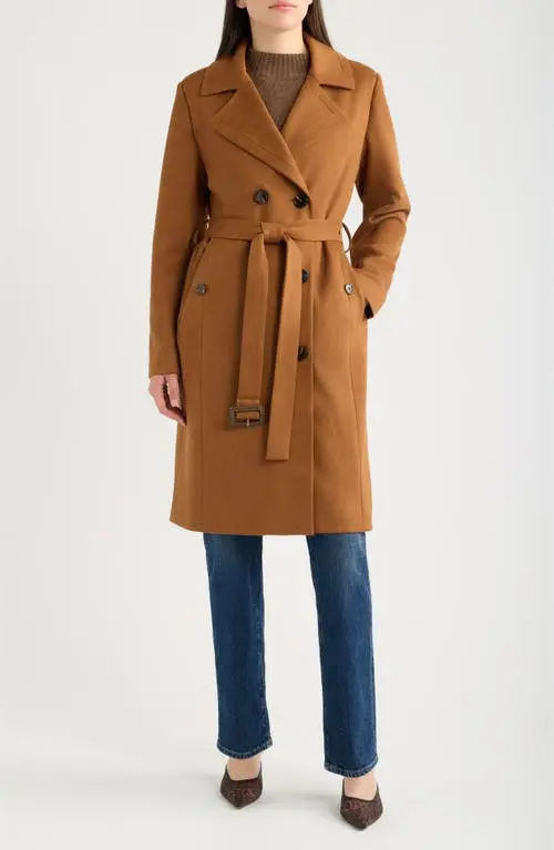 Bernardo Belted Faux Suede Trench Coat - Beige