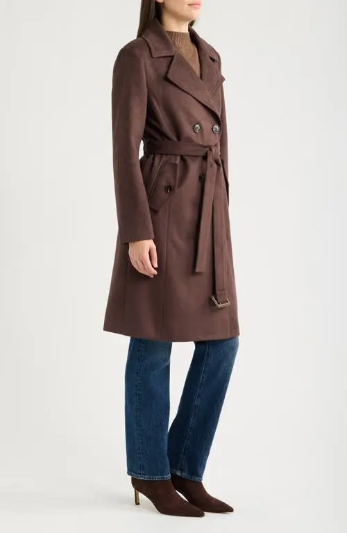 Bernardo Belted Faux Suede Trench Coat