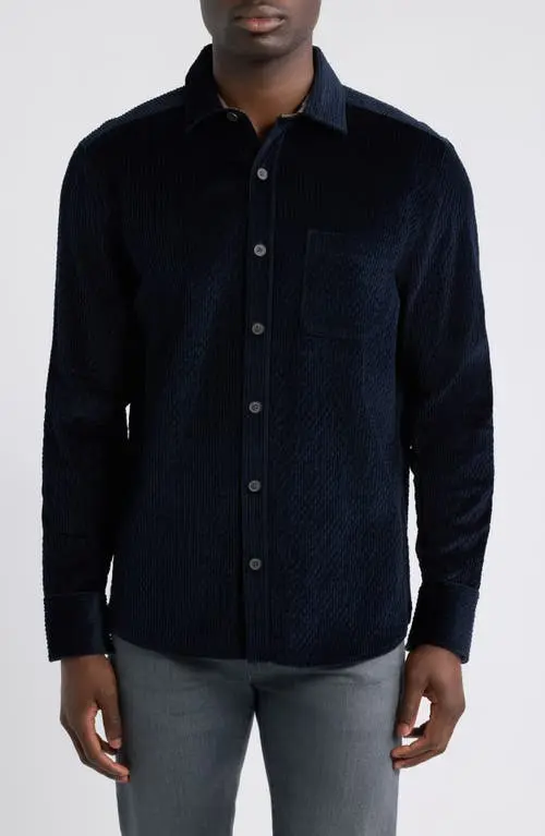 Johnston & Murphy Cutler Solid Stretch Cotton Corduroy Button-up Shirt - Navy