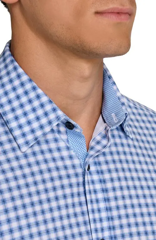 CON.STRUCT Slim Fit Coastal Tartan Performance Stretch Long Sleeve Shirt - White/blue