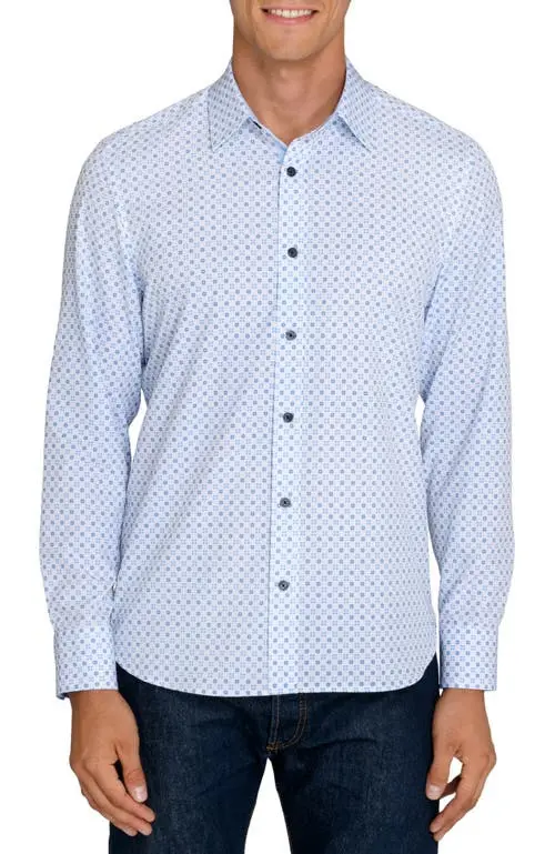CON.STRUCT Slim Fit Maritime Dot Performance Stretch Long Sleeve Shirt - White/blue