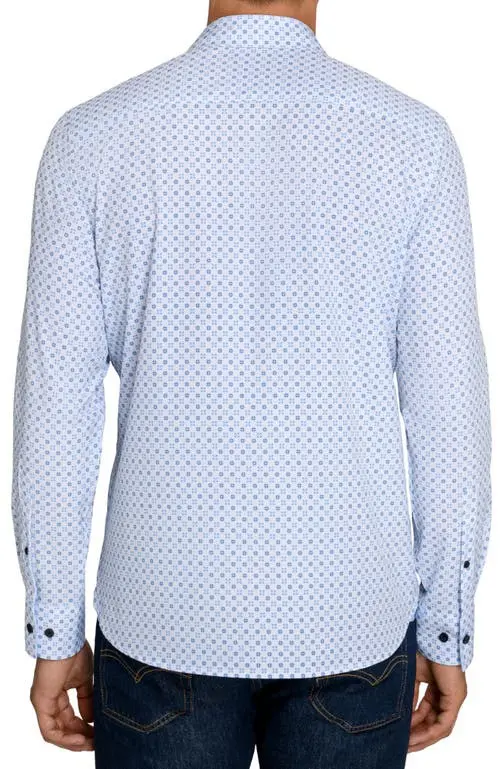 CON.STRUCT Slim Fit Maritime Dot Performance Stretch Long Sleeve Shirt - White/blue