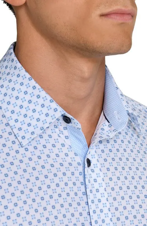 CON.STRUCT Slim Fit Maritime Dot Performance Stretch Long Sleeve Shirt - White/blue