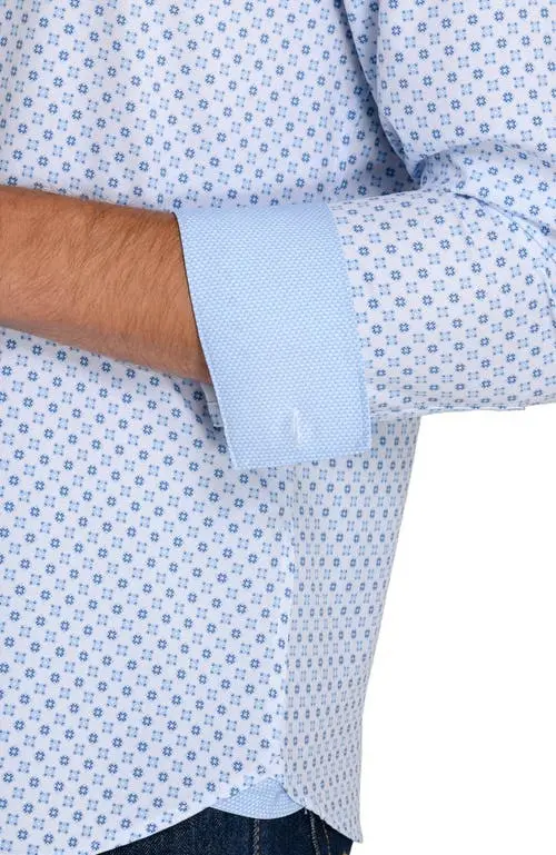CON.STRUCT Slim Fit Maritime Dot Performance Stretch Long Sleeve Shirt - White/blue