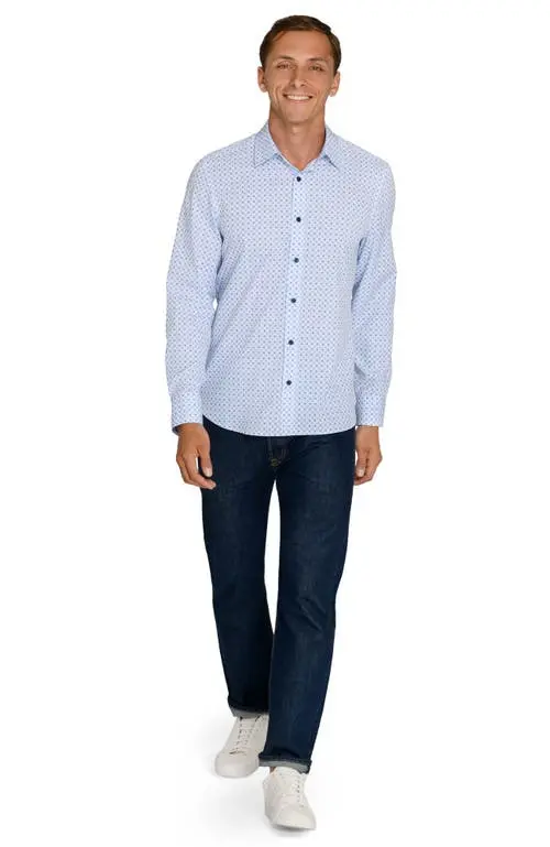 CON.STRUCT Slim Fit Maritime Dot Performance Stretch Long Sleeve Shirt - White/blue