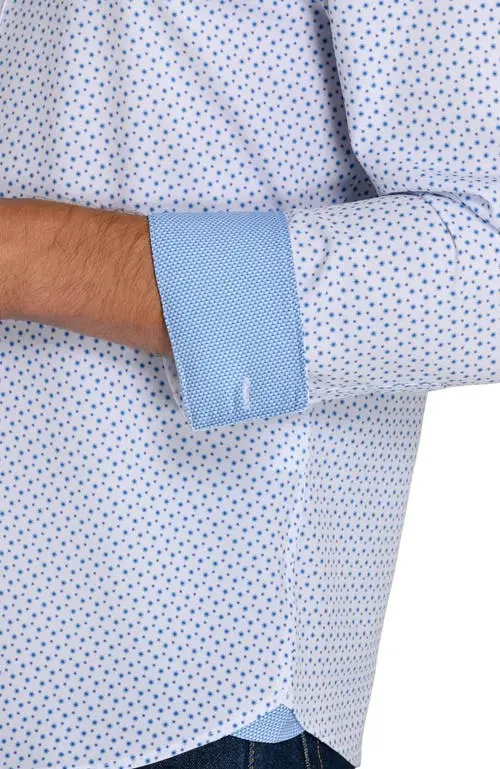 CON.STRUCT Slim Fit Bluebell Scatter Performance Stretch Long Sleeve Shirt - White/blue