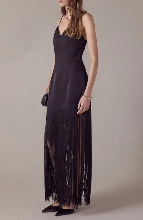Endless Rose One-shoulder Fringe Satin Maxi Dress
