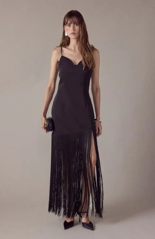 Endless Rose One-shoulder Fringe Satin Maxi Dress