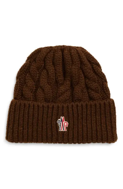 Moncler Cable Knit Virgin Wool Blend Beanie - Marron