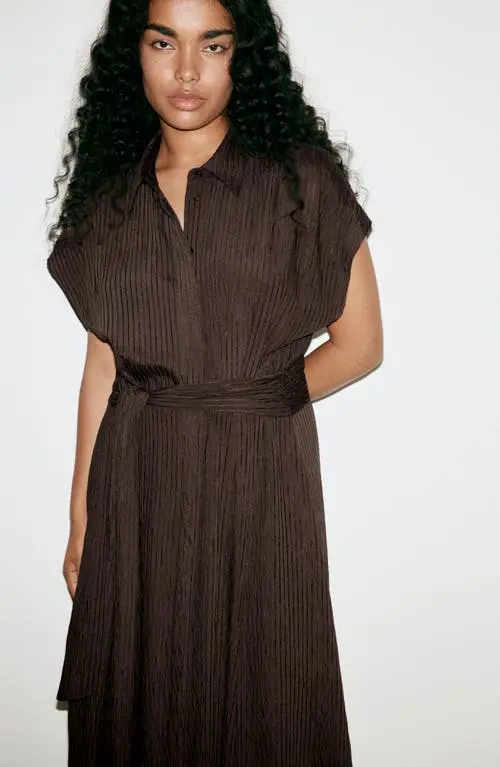 Mango Texture Belted Shirtdress