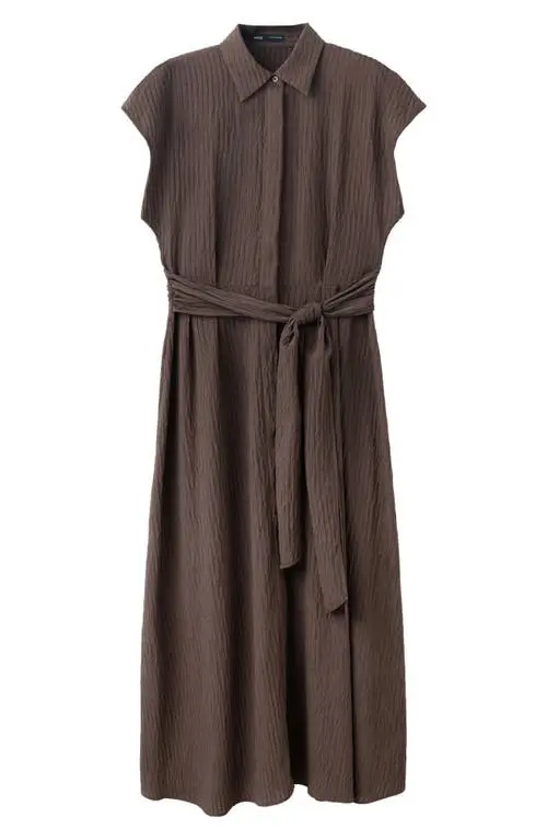 Mango Texture Belted Shirtdress - Brown