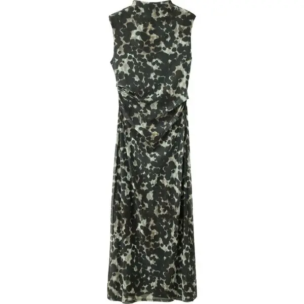 Mango Print Ruched Mesh Maxi Dress - Grey