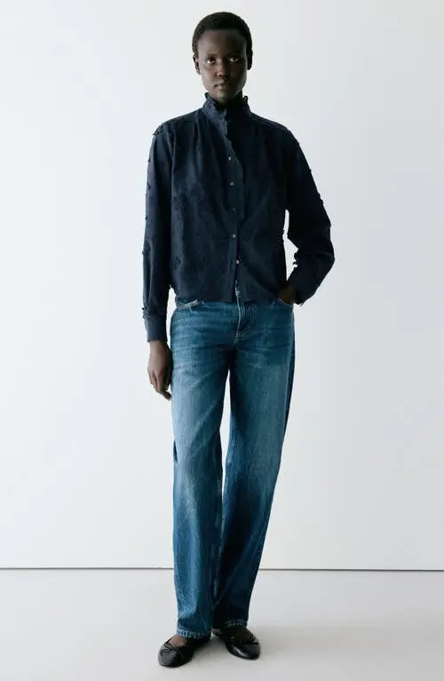 Mango Embroidered Ruffle Shirt