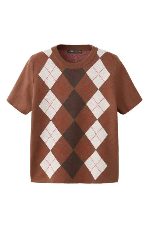 Mango Argyle Short Sleeve Sweater