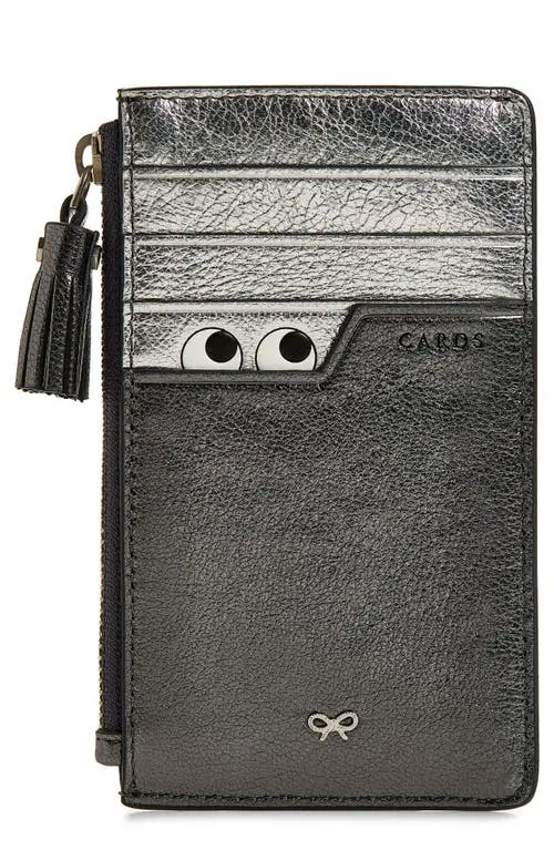 ANYA HINDMARCH Peeping Eyes Zip Leather Card Case - Anthracite