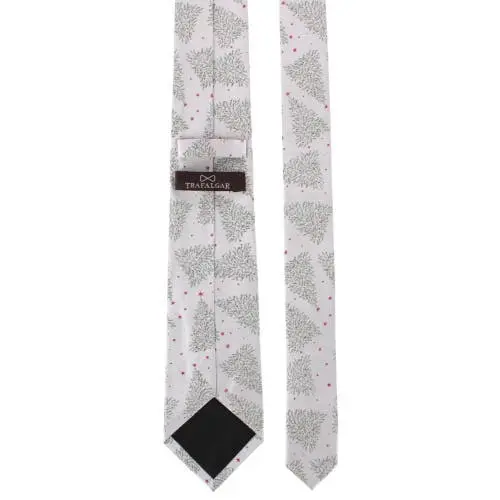 Trafalgar Sterling Modern Christmas Tree Novelty Holiday Necktie - Silver