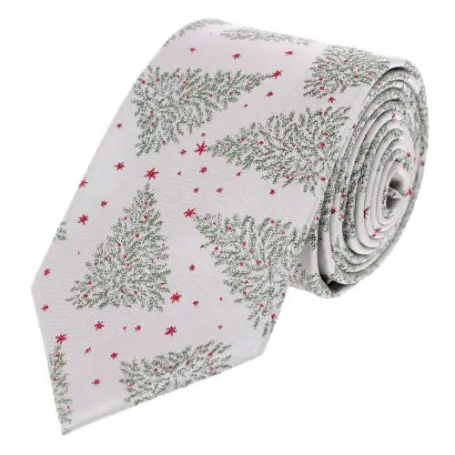 Trafalgar Sterling Modern Christmas Tree Novelty Holiday Necktie - Silver