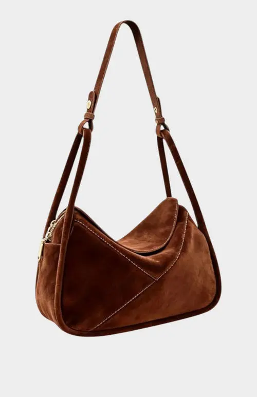 MI BOLSA LONDON Carnaby Genuine Suede Leather Shoulder Bag