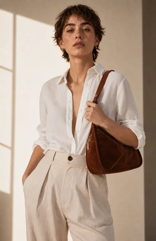 MI BOLSA LONDON Carnaby Genuine Suede Leather Shoulder Bag