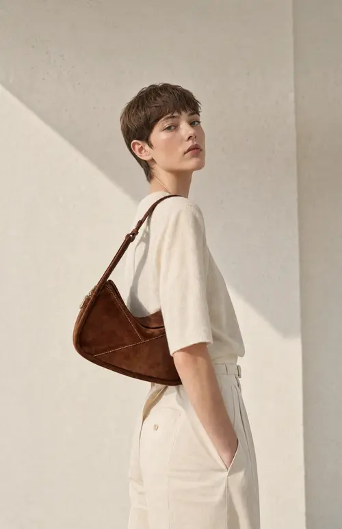 MI BOLSA LONDON Carnaby Genuine Suede Leather Shoulder Bag