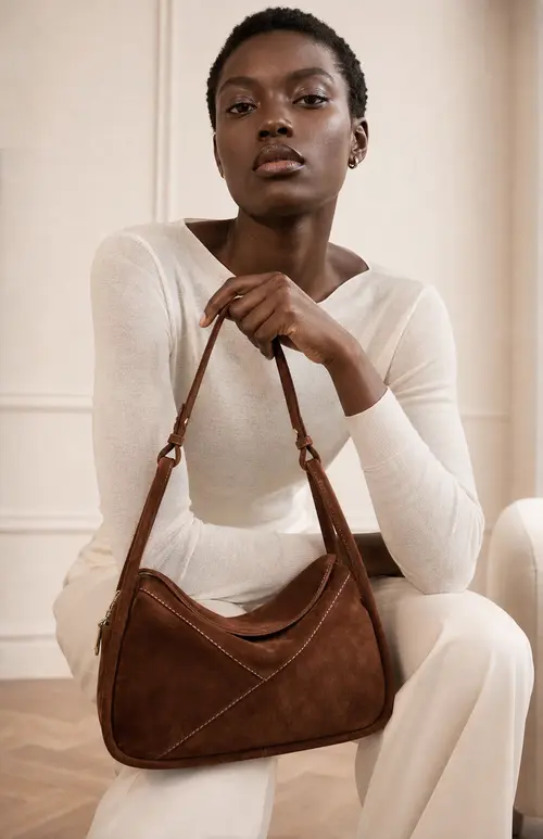 MI BOLSA LONDON Carnaby Genuine Suede Leather Shoulder Bag