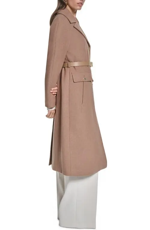 Karl Lagerfeld Paris Belted Button Front Wool Blend Coat