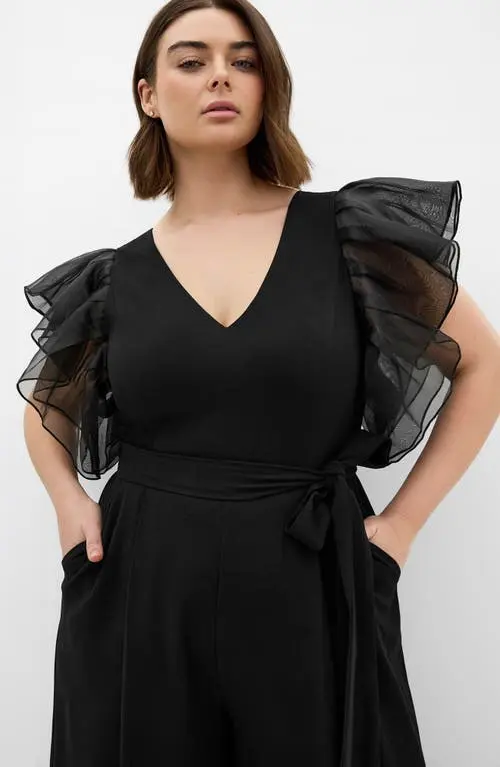 City Chic Tiana Organza Sleeve Wide Leg Jumpsuit