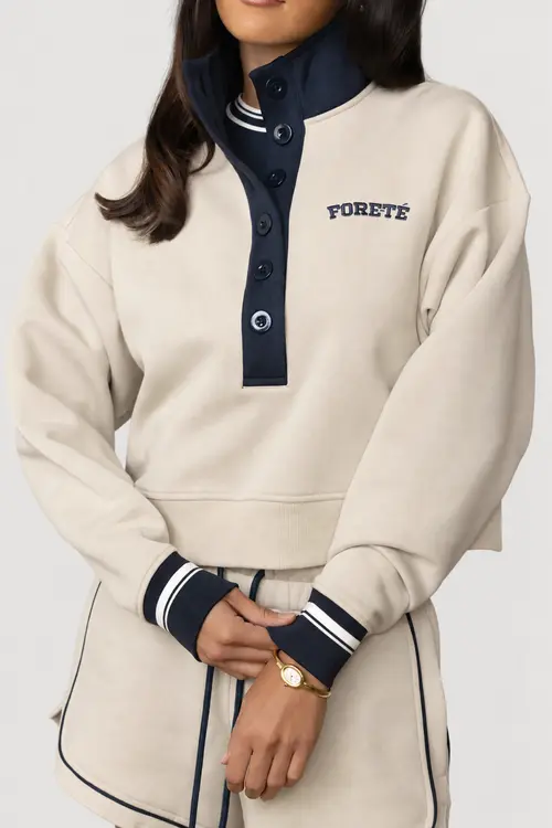 FORE-TÉ CLUB ATTIRE Varsity Funnel Neck Sweatshirt - Stone