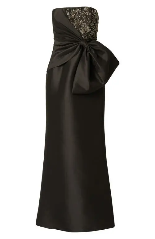 Aidan Mattox Bead & Bow Detail Strapless Mikado Gown