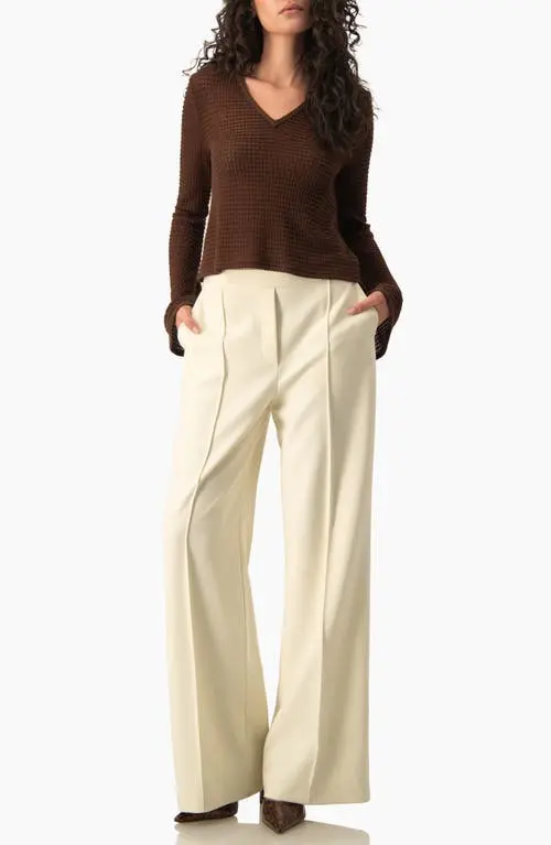 IVONNE Waffle-knit V-neck Flared Bell-sleeve Cropped Sweater