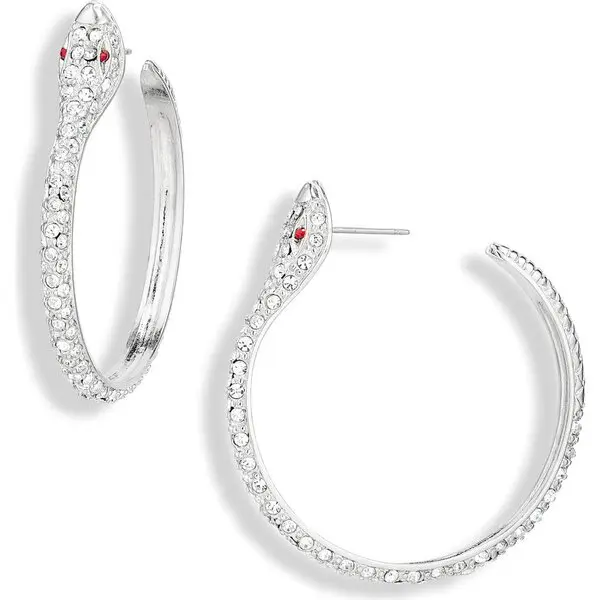 KENNETH JAY LANE Crystal Pav9 Snake Hoop Earrings - Silver
