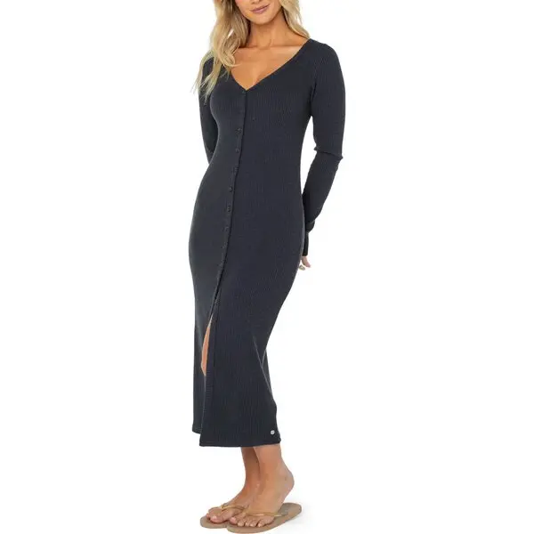Roxy Terrace Long Sleeve Cotton Blend Rib Dress - Phantom