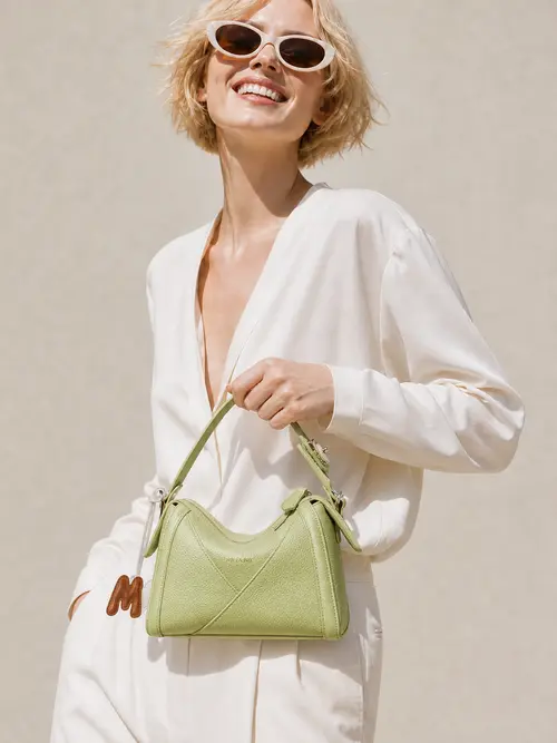 MI BOLSA LONDON Carnaby Genuine Pebble Leather Top Handle Bag - Green