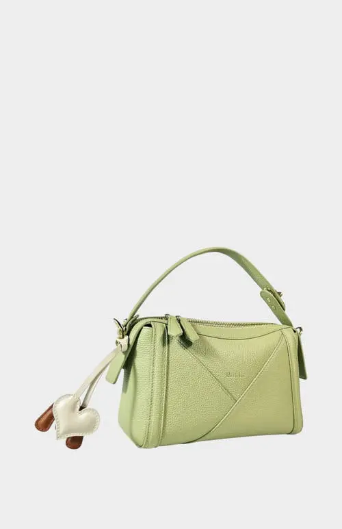 MI BOLSA LONDON Carnaby Genuine Pebble Leather Top Handle Bag - Green