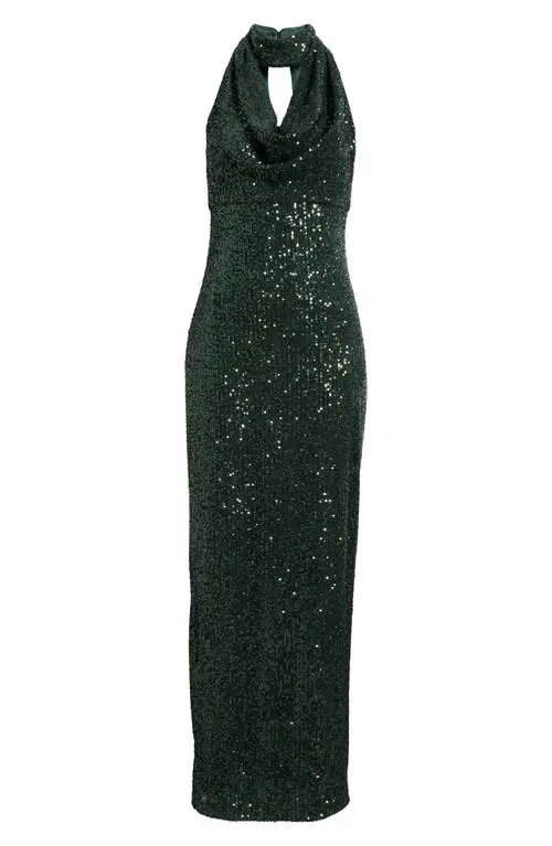Eliza J Sequin Choker Cowl Neck Gown