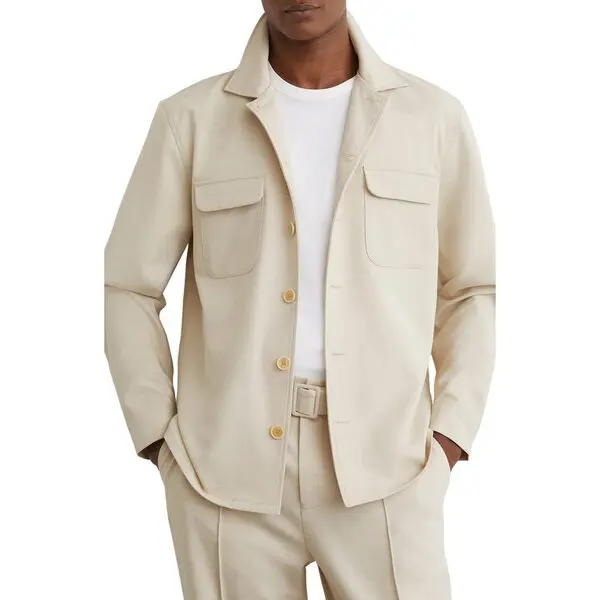 REISS Peshi Button Through Overshirt - Stone