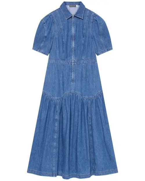 Mint Velvet Puff Sleeve Denim Midi Dress - Blue