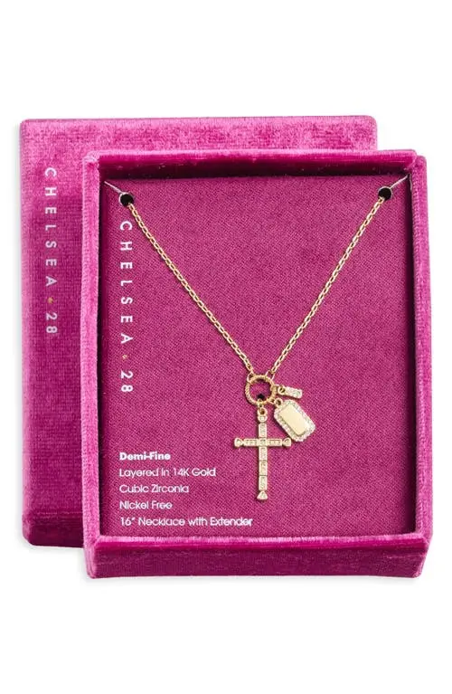 Chelsea28 Cubic Zirconia Cross Pendant Necklace - Clear- Gold